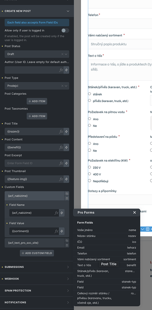 When using the Pro Form action to create a post, the associated ACF meta fields do not contain ...